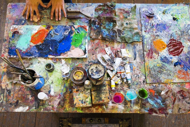 Oil Painting Process Artist Profession Stock Image - Image of drawing ...