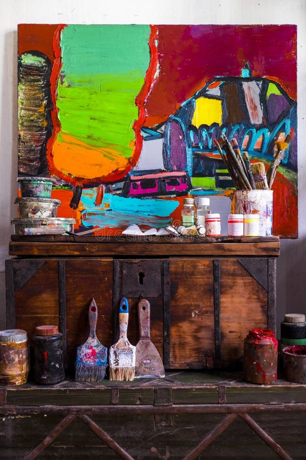 Artist S Painting Process. Abstract Painting Stock Photo - Image of ...