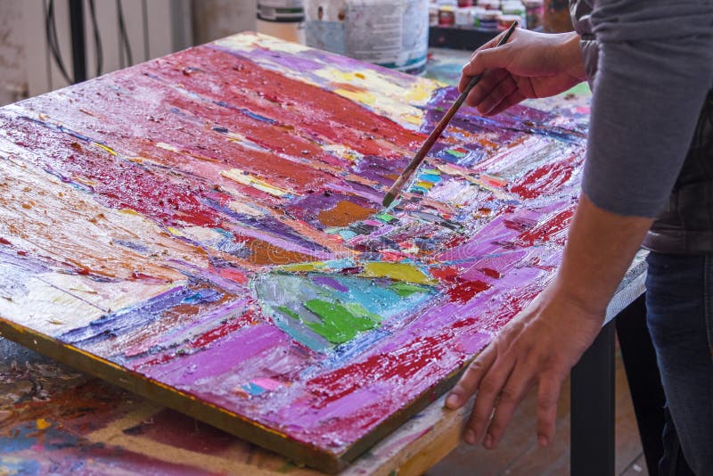 Oil Painting Process Artist Profession Stock Image - Image of drawing ...