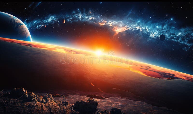 An Artist S Rendering of a Planet with a Sun Rising Over it Stock ...