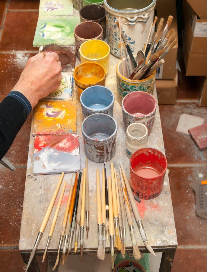 Artist s work table stock photo. Image of painter, artistic - 55352546