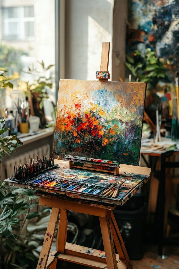 Artist S Workplace and Painting. Selective Focus Stock Image - Image of ...