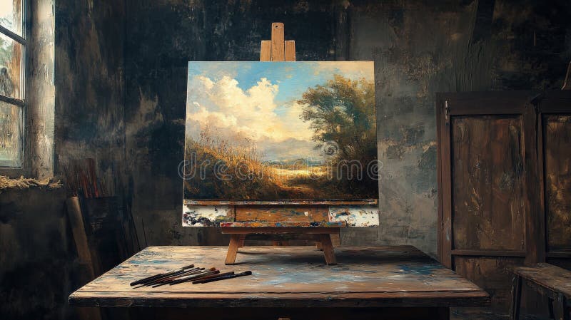 Artist S Workplace and Painting. Selective Focus Stock Image - Image of ...