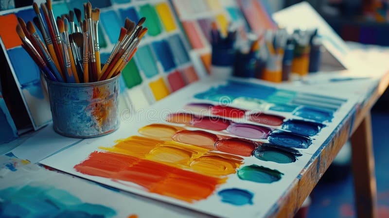 Artist's Workspace Brushes Palette Color Exploration Creative Process ...