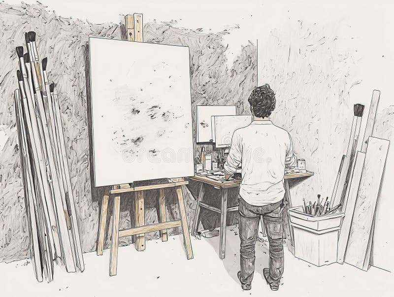 Artist Sketch: a Lively Depiction of an Artist at Work, Showcasing ...