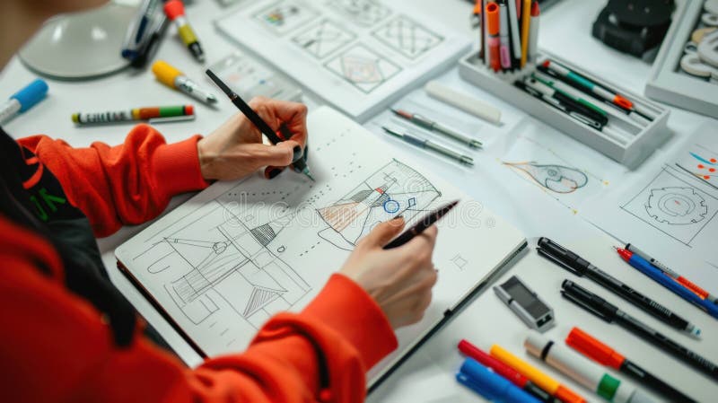 The Artist Sketching Designs. AI Generated Stock Photo - Image of paper ...