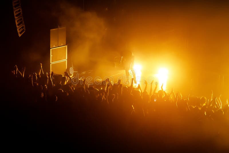 Artist on Stage. Full Hall Watching the Music Show Stock Photo - Image ...