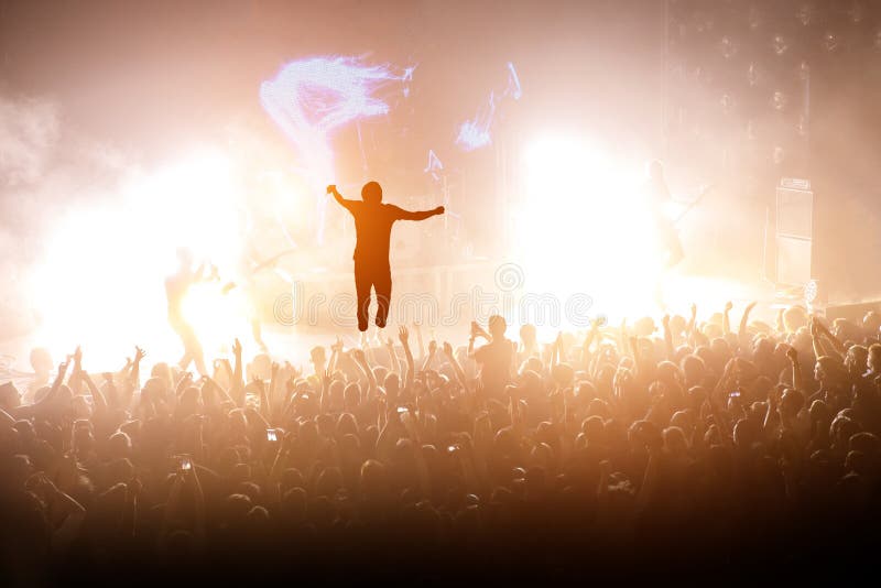 Artist on Stage. Full Hall Watching the Music Show Stock Image - Image ...