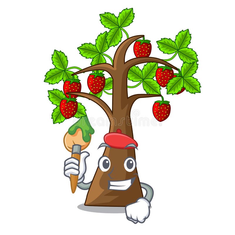 Artist Strawberry Tree in the Shape Character Stock Vector ...