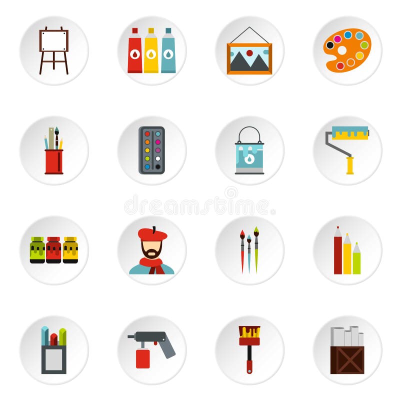 Artist Studio Icons Set, Flat Style Stock Vector - Illustration of ...