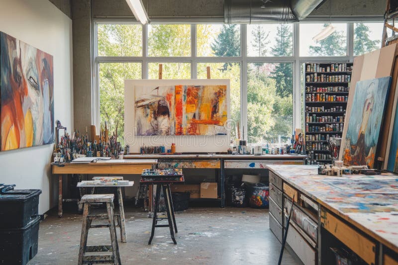 A Vibrant Artist Studio Filled with Colors and Creativity. Large ...