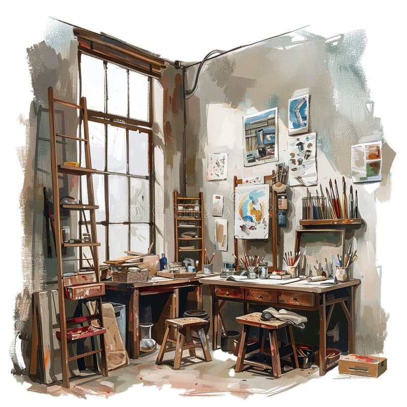Artist Studio with Sunlight Streaming through Window Stock Photo ...