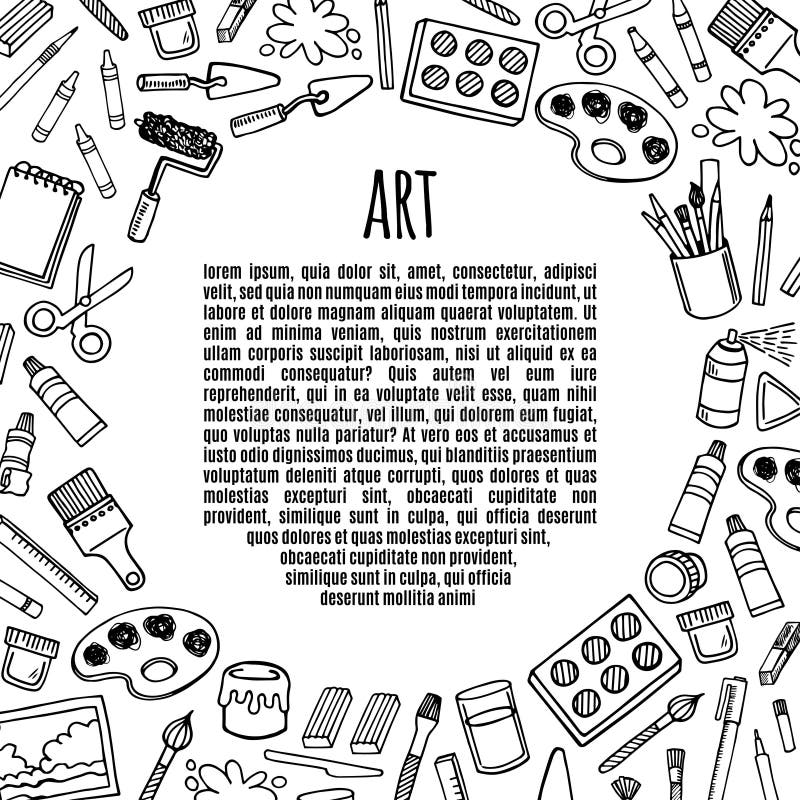 Artist Tools Sketch Hand Drawn Frame Vector. Stock Vector ...