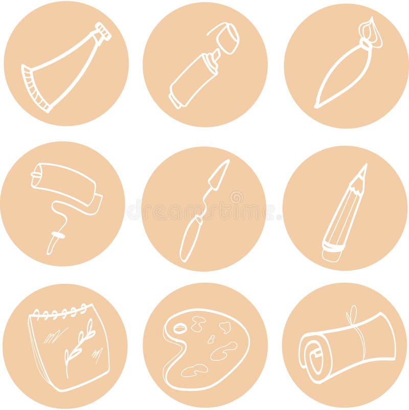 Artist Tools Sketch Hand Drawn Set Vector Monohrome Stock Vector ...