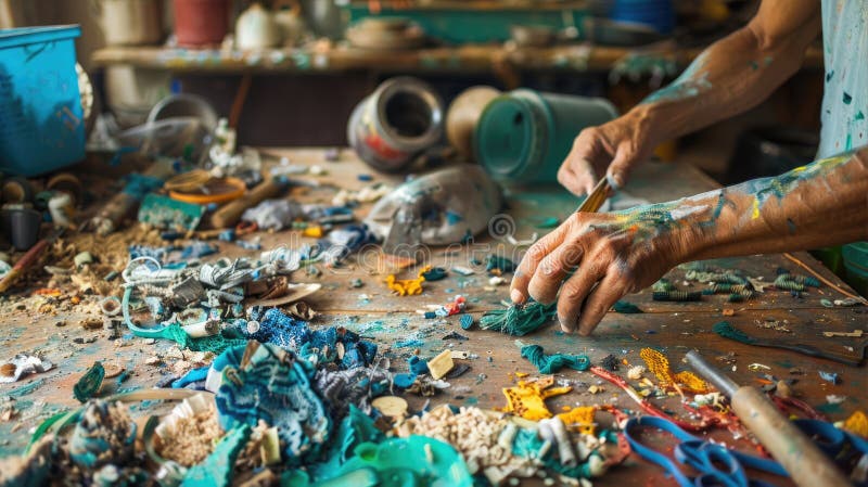 Artist Transforming Trash into Beautiful Art Stock Photo - Image of ...