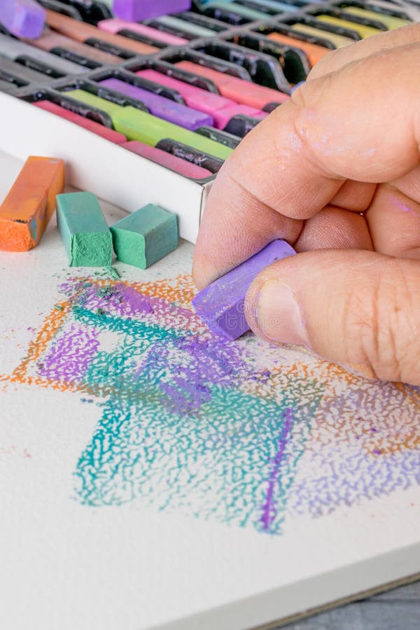An Artist Using Soft Chalk Pastel Crayons Stock Photo - Image of ...
