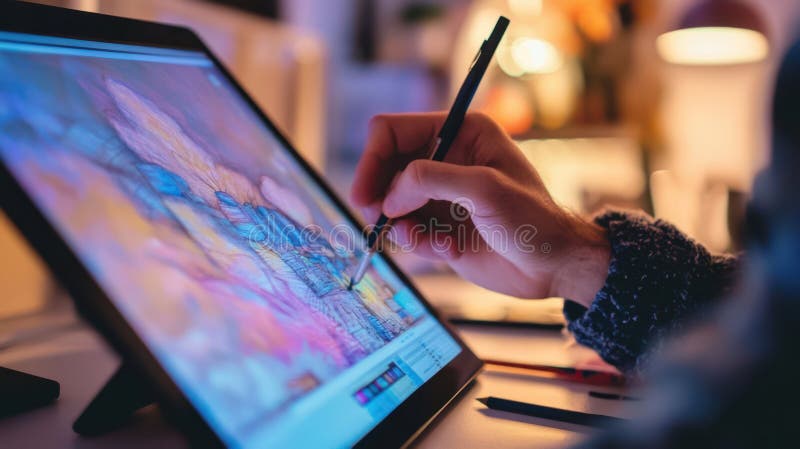 Artist Using a Tablet To Create Digital Illustrations with a Stylus ...