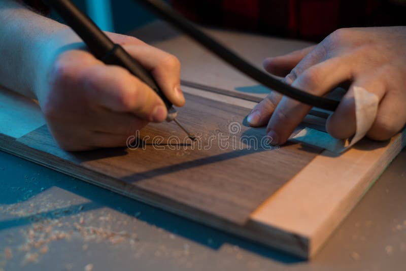 An Artist Using Wood. Handmade Use of a Drill Stock Image - Image of ...