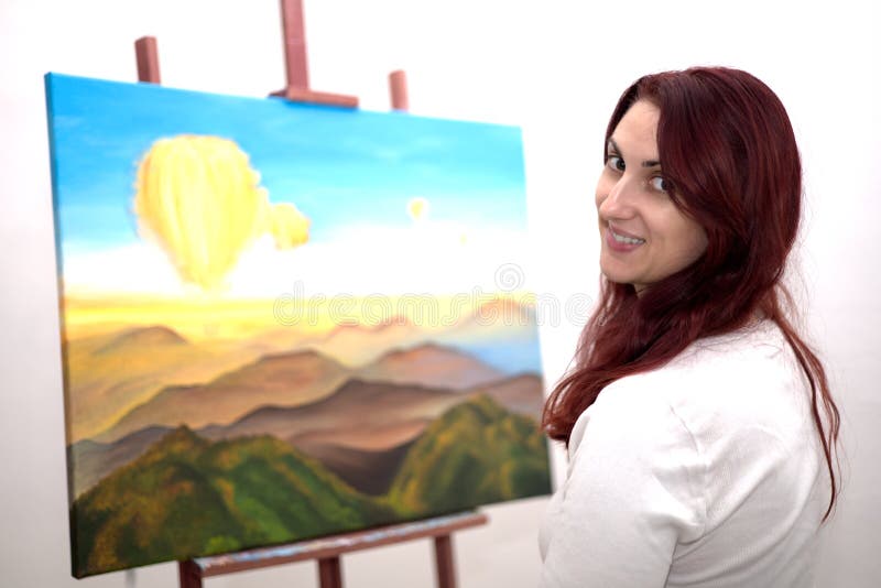 Artist Woman Painter Paints an Acrylic Painting Stock Photo - Image of ...