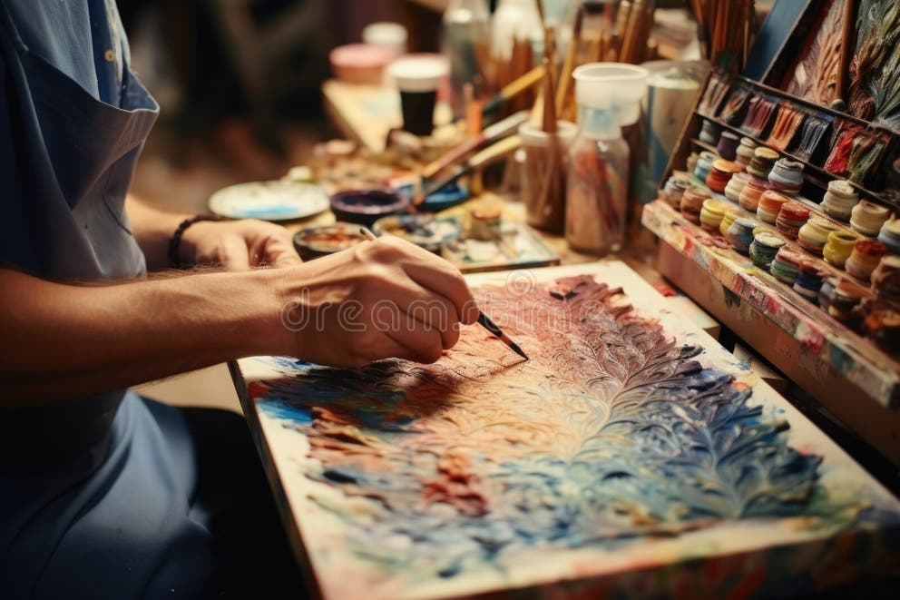 An Artist Working on a Canvas in a Studio, Focus on the Creative Process Stock Photo - Image of ...