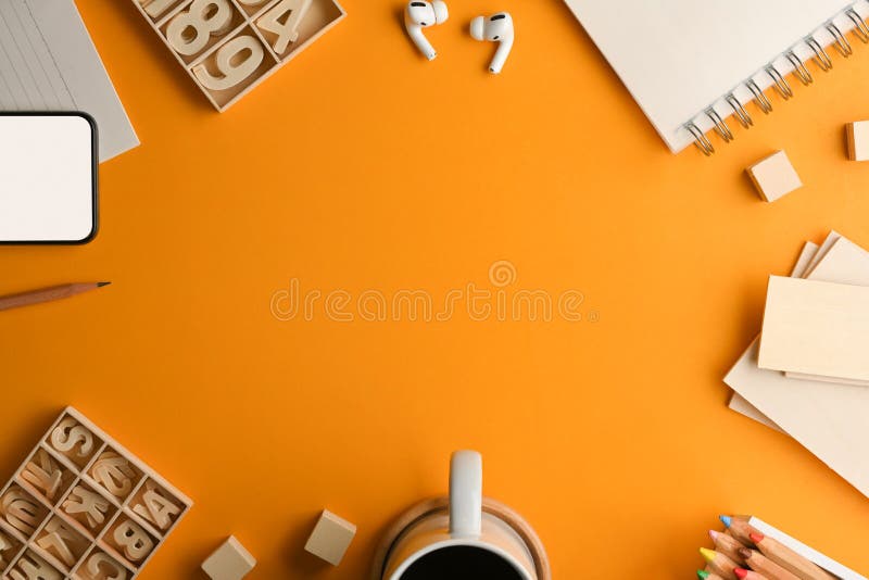 Artist Workspace with Stationery, Craft Element, Coffee Cup and Copy ...