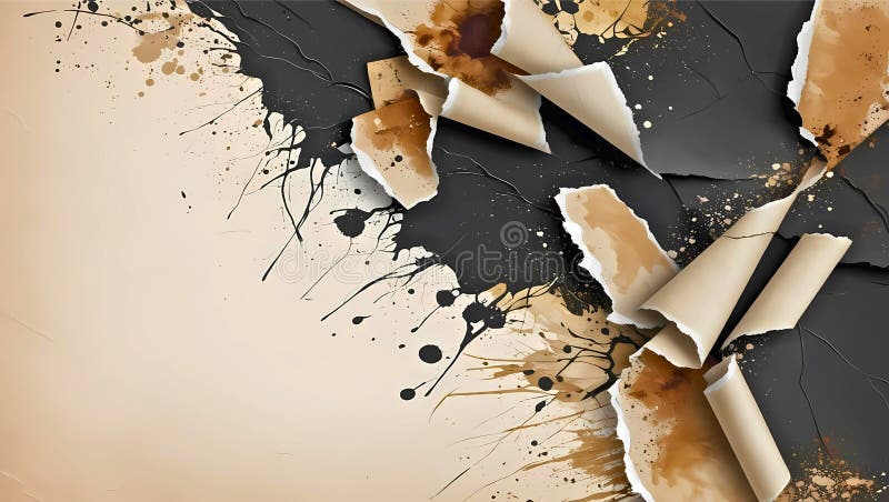 Artistic Abstract Design with Torn Beige Paper Peeling Back To Expose a ...