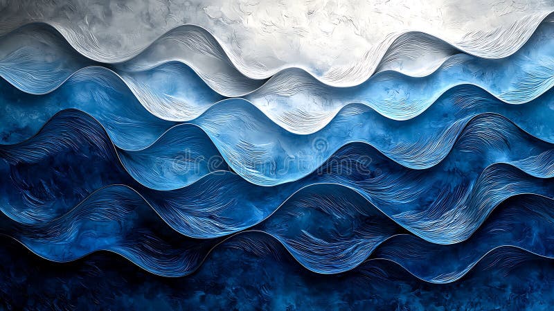 Flowing Ocean Wave Textures in Blue and Silver Tones Stock Illustration ...