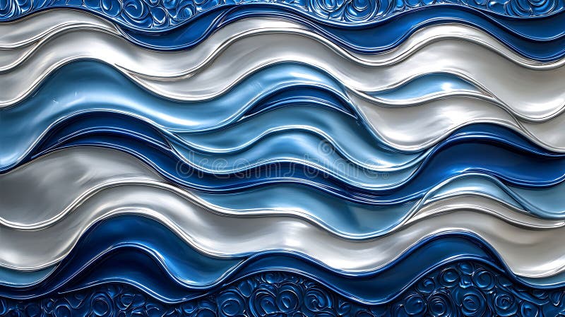 Shimmering Silver Waves Flowing into Deep Ocean Blues Stock ...