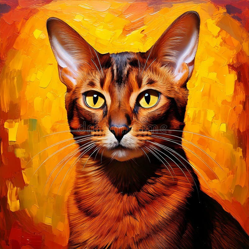 Artistic Abyssinian Cat with Golden Eyes Stock Illustration ...