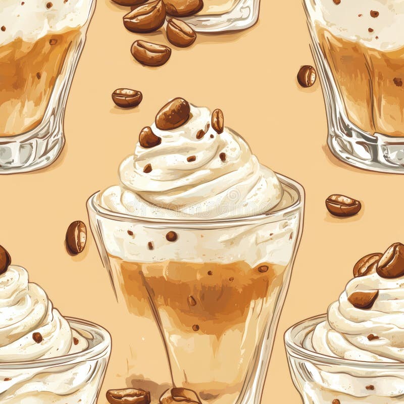 Artistic Affogato Coffee Design Seamless Pattern for Prints Stock ...