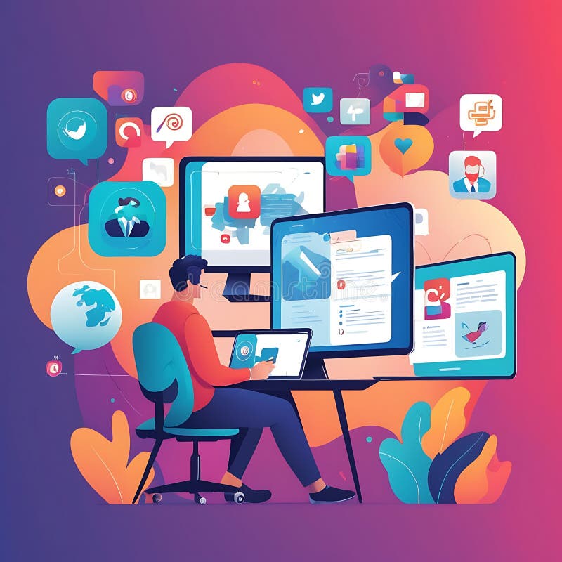 Digital Social Media Illustrations & Clipart Stock Illustration ...