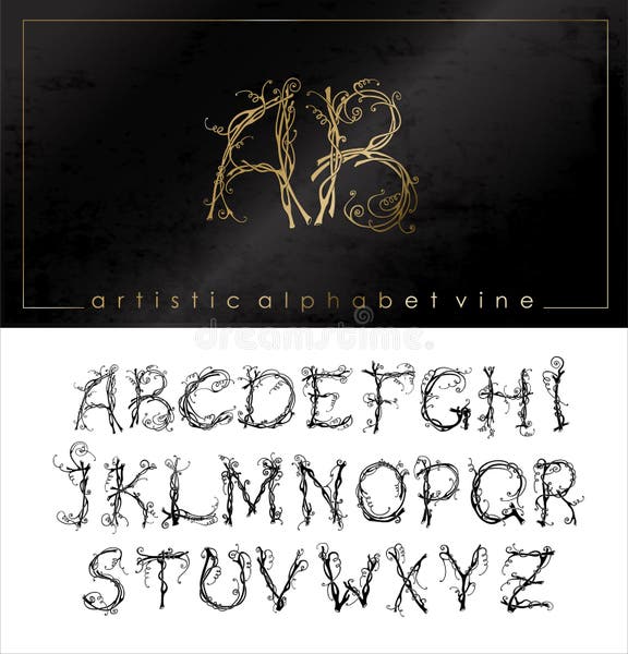 Artistic Alphabet Font from Stylized Vine Letter Stock Vector ...