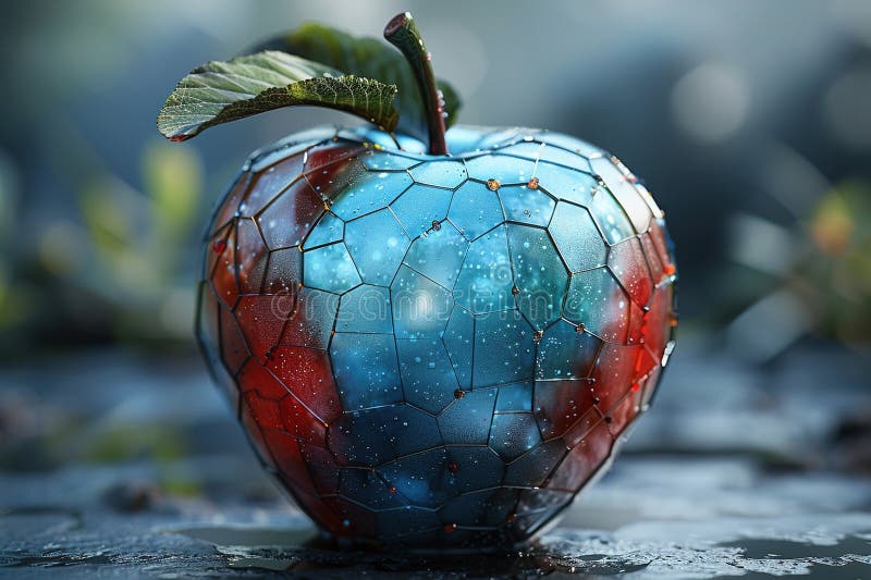Artistic Apple with Blue Glassy Checkered Design. Generative AI Stock ...