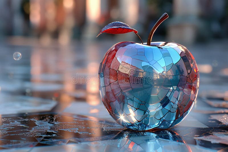 Artistic Apple with Blue Glassy Checkered Design. Generative AI Stock ...
