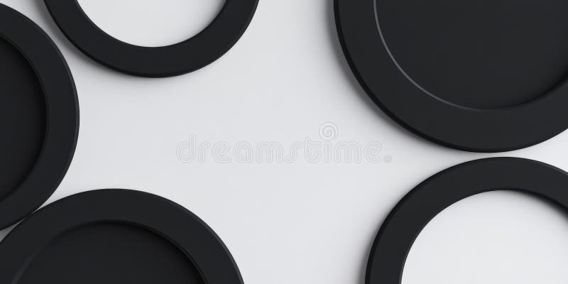 Artistic Arrangement of Black Circular Banners on a Clean White ...