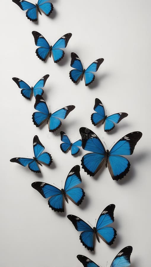 Artistic Arrangement of Blue Butterflies Against Gradient Background ...