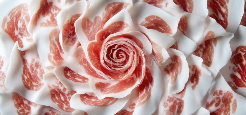 Artistic Arrangement of Cured Meat in a Rose Pattern on White ...