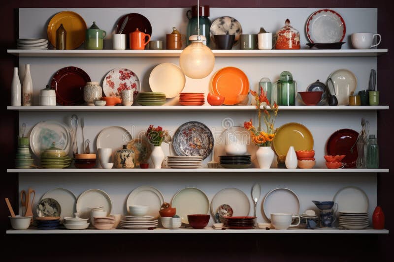 Artistic Arrangement of Dishes in a Minimalist Kitchen Stock ...