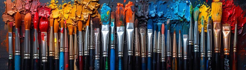 Artistic Arrangement of Paintbrushes and Palettes Stock Photo - Image ...