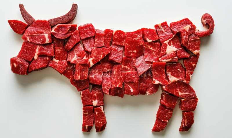 Artistic Arrangement of Raw Beef Cuts Forming Cow Silhouette for ...