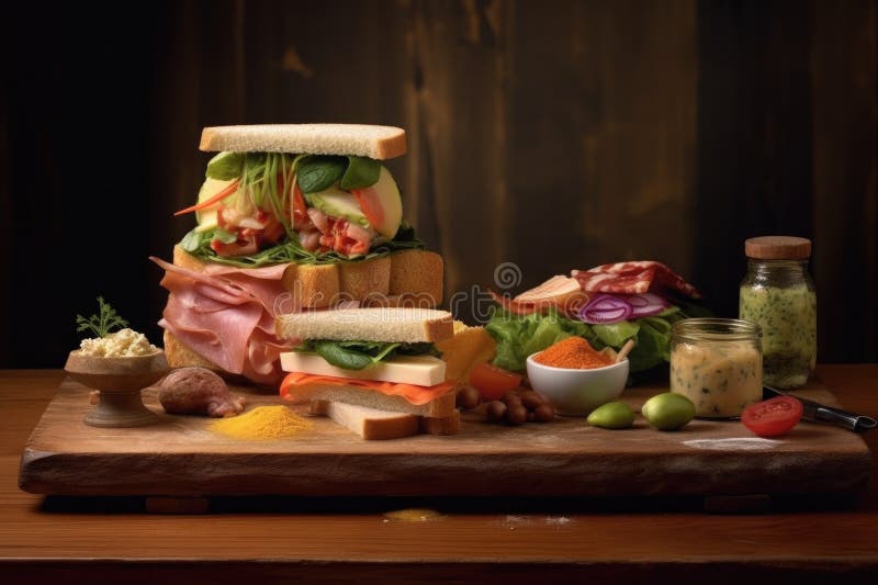 Artistic Arrangement of Sandwich Ingredients on a Board Stock ...