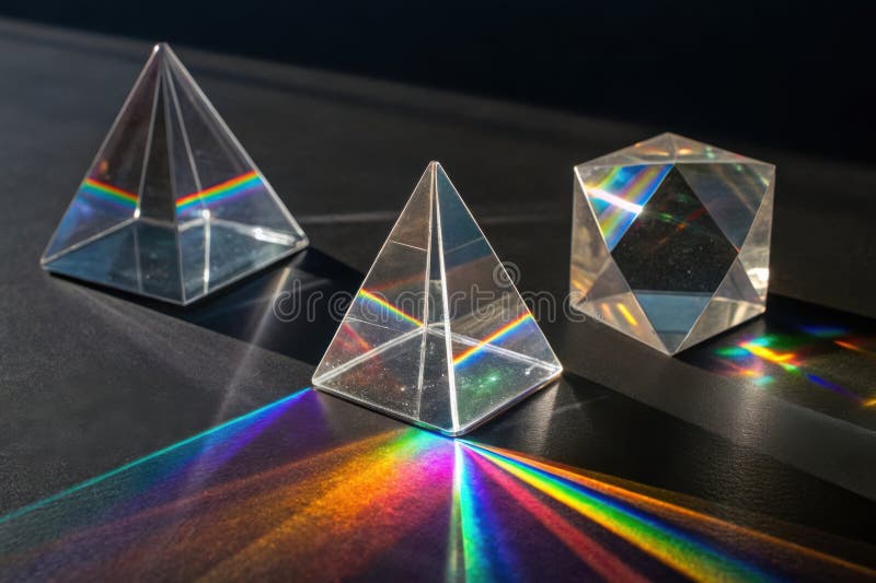 Artistic Arrangement of Transparent Glass Shapes with Rainbow ...