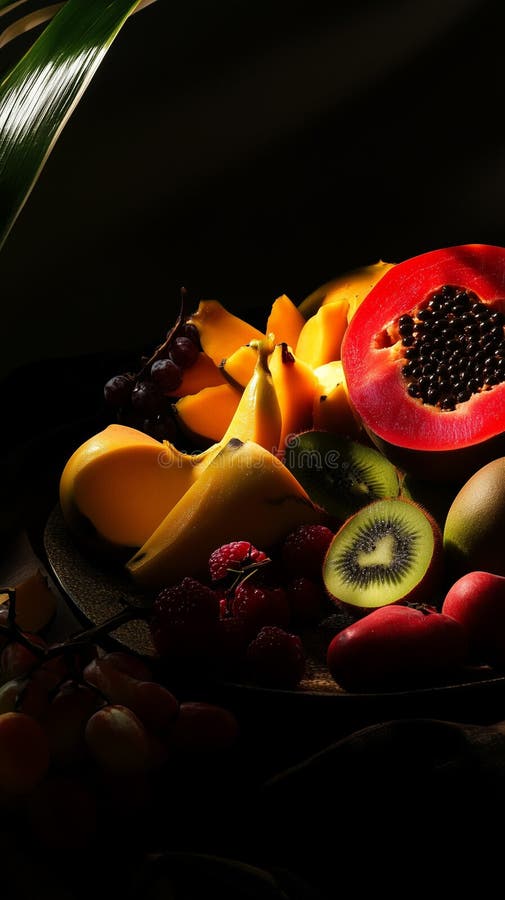 Dark and Moody Tropical Fruit Composition in Rich Colors, Created Using ...