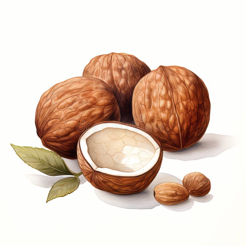 Artistic Arrangement of Walnuts and Coconut on a Clean White Surface ...