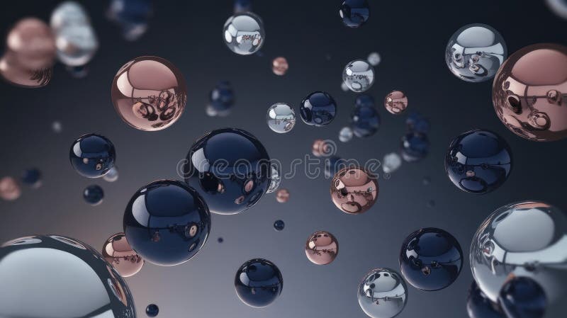 An Artistic Array of Floating Metallic Spheres in Various Shades and ...
