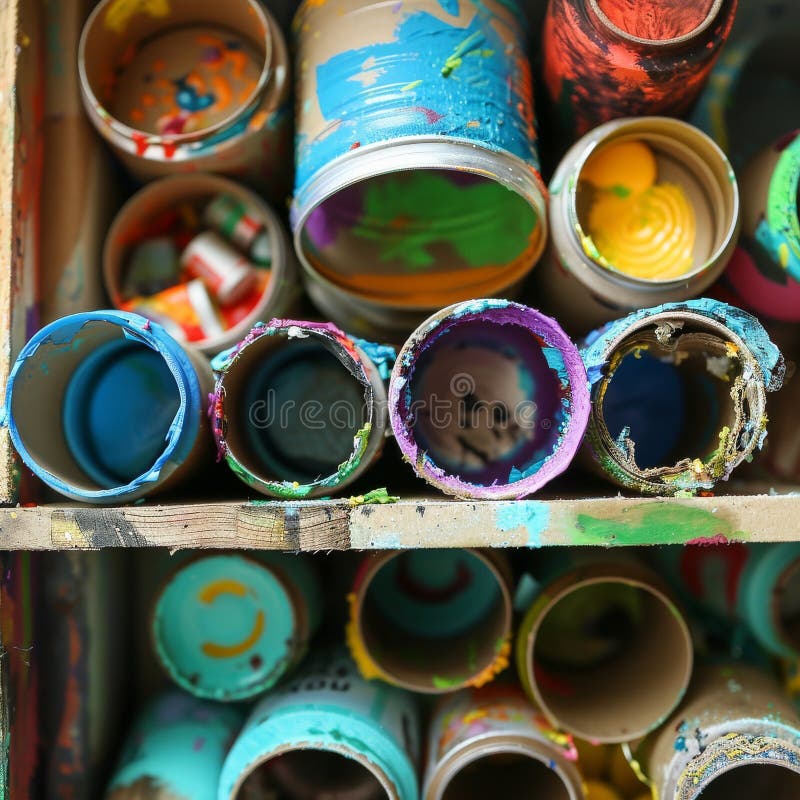 Artistic Array of Paint Cans Top View Stock Image - Image of mixture ...