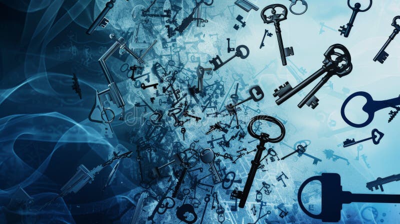 Cascade of Keys on Blue Background Stock Image - Image of keys, mystery ...