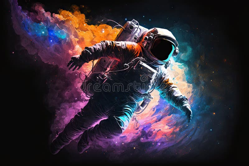 Artistic Astronaut Floating through Space among Vibrant Nebulae and ...