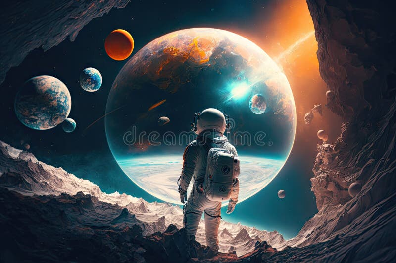 Artistic Astronaut, Surrounded by Breathtaking View of the Solar System ...