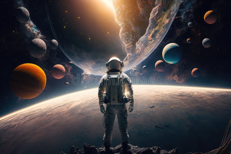 Artistic Astronaut, Surrounded by Breathtaking View of the Solar System ...